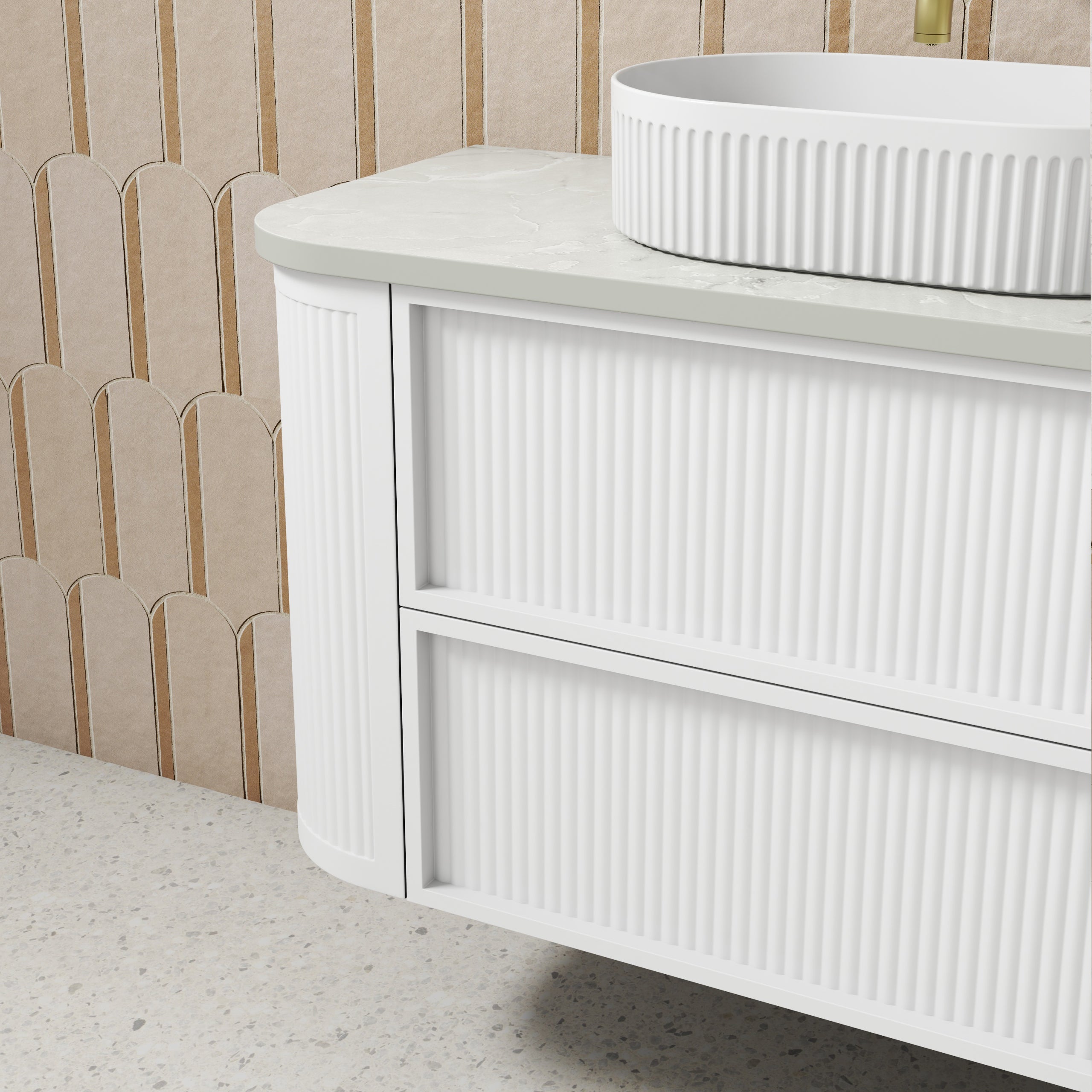 Buy PRE ORDER - Ramee Fluted Wall Hung 1500mm Matte White Cabinet ...