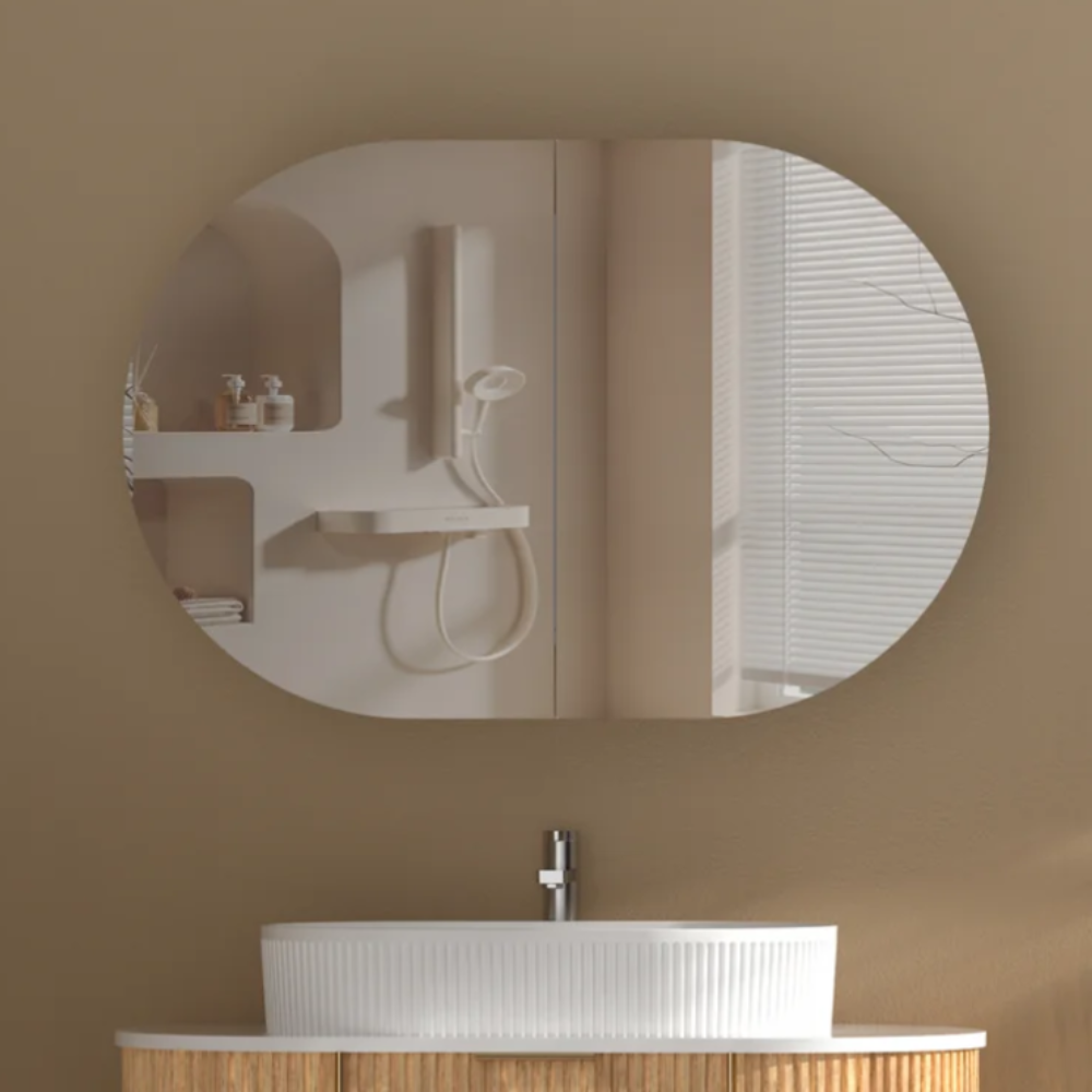 Buy Mystic 900x600mm Matte White/Walnut Shaving Cabinet. Online Melbourne