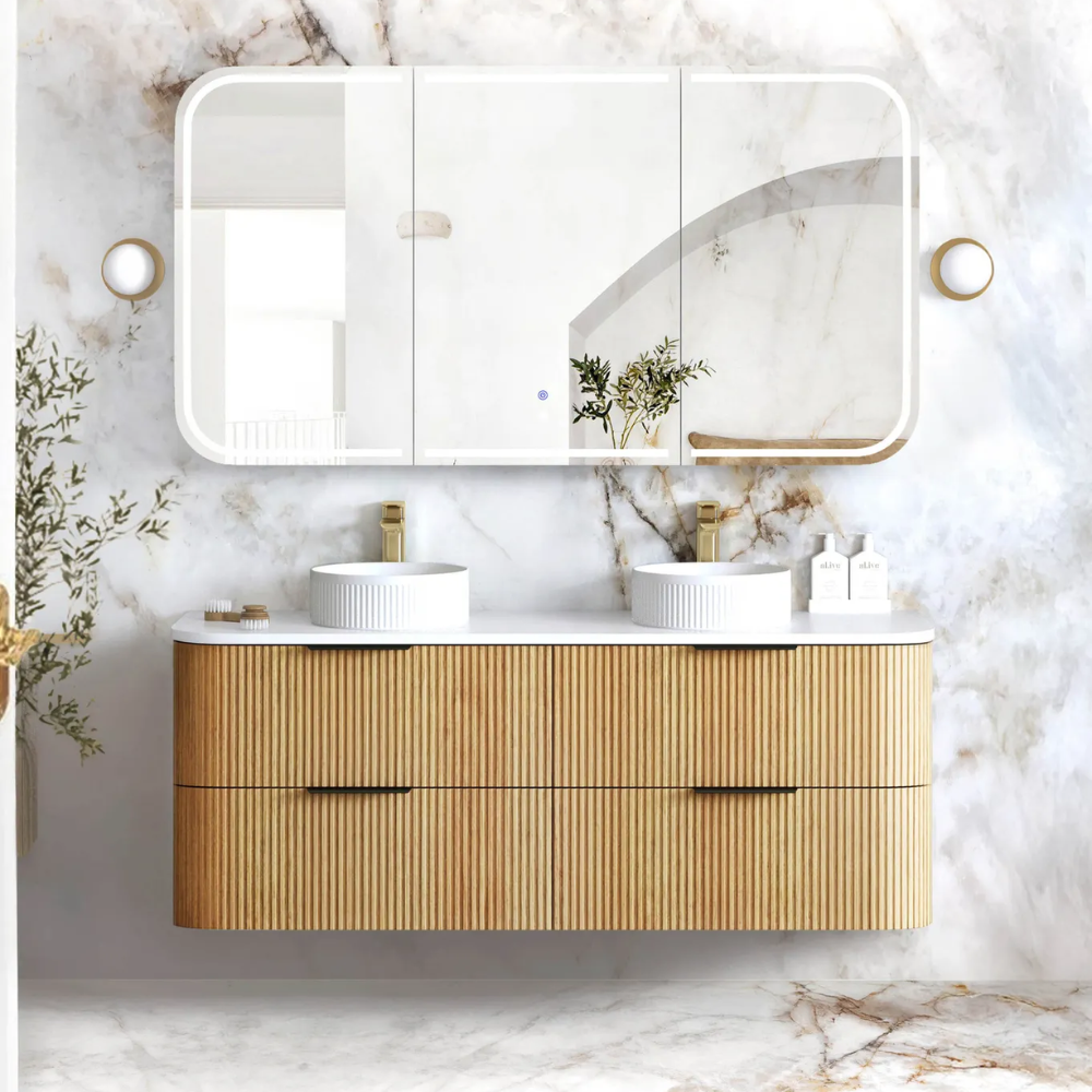 Buy Havana 1500mm Woodland Oak Fluted Wall Hung Fluted Curve Vanity ...