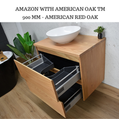 Buy Amazon 900 Wall Hung American Oak natural Timber Bathroom Vanity ...